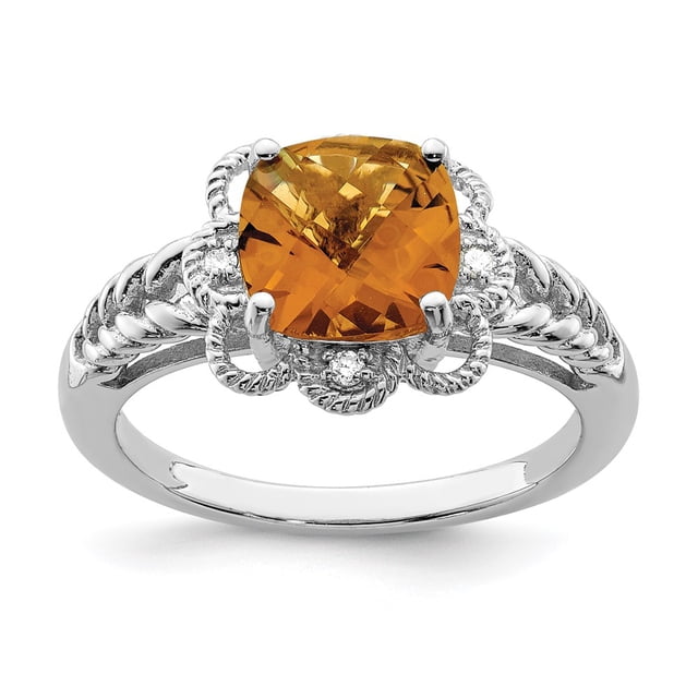 Primal Silver Sterling Silver Rhodium-plated Checker-Cut Whiskey Quartz ...