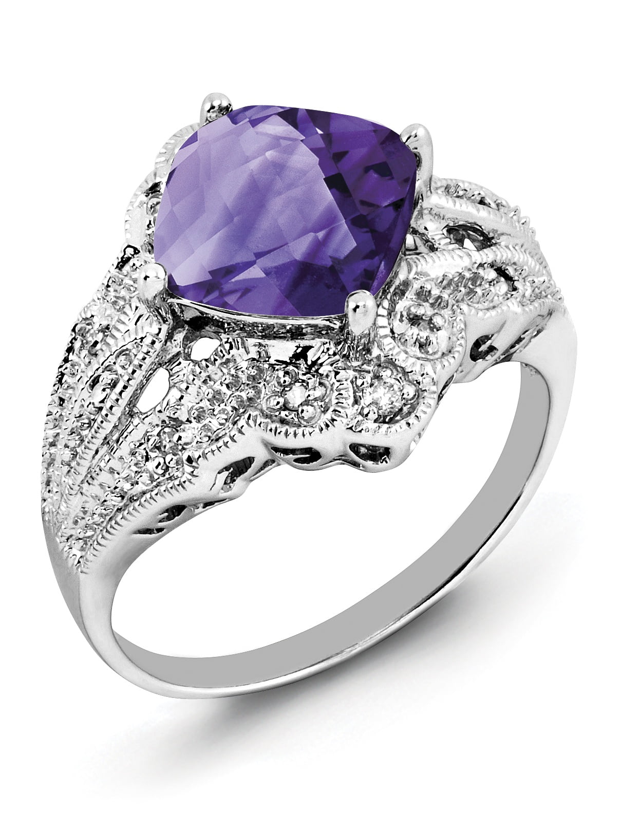Primal Silver Sterling Silver Rhodium-plated Checker-cut Amethyst and ...