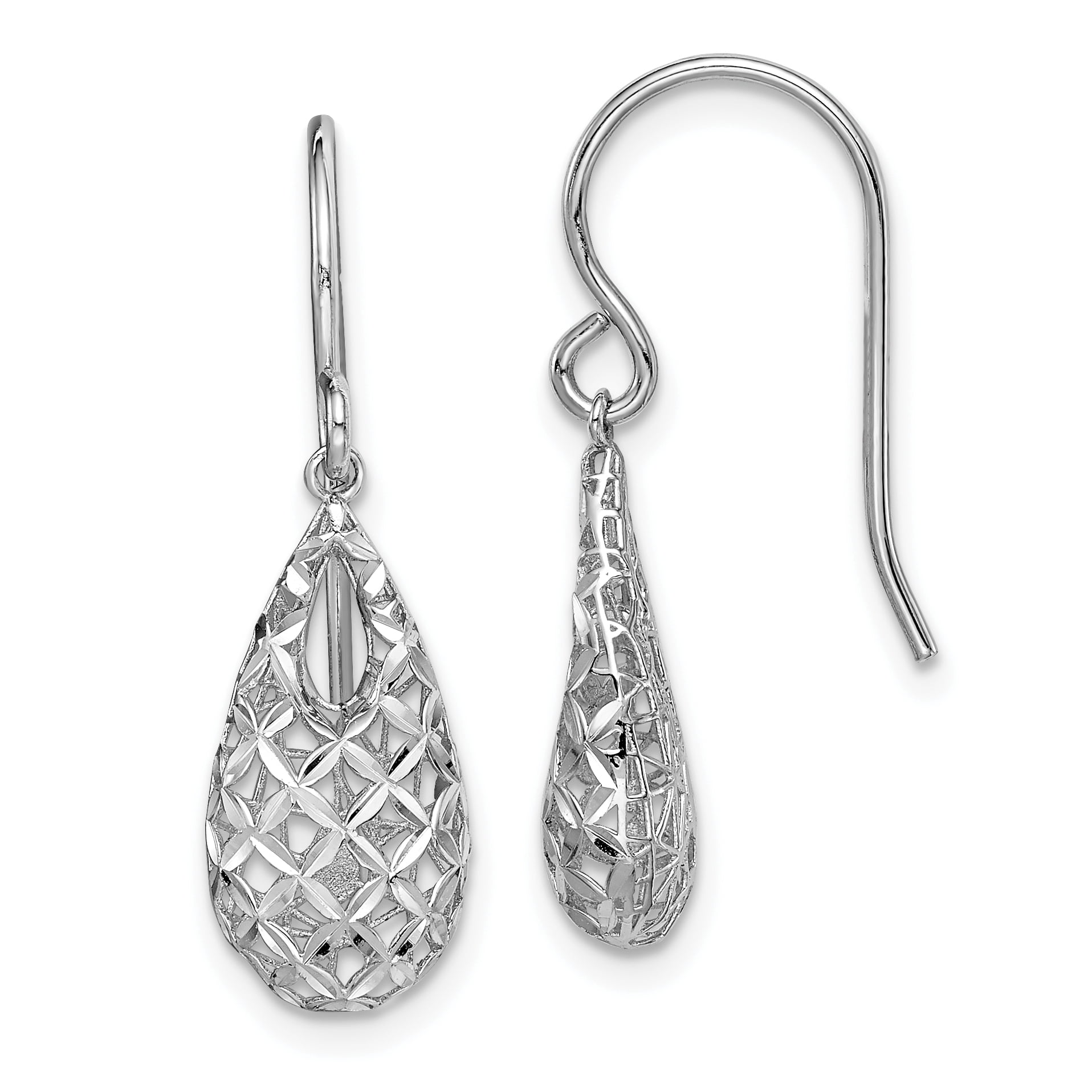Primal Silver Sterling Silver Rhodium-plated Diamond-cut Tear Drop ...