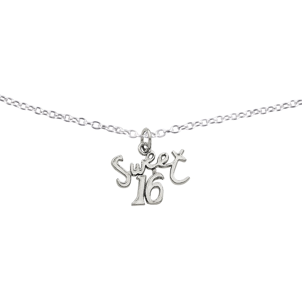 Primal Silver Sterling Silver Sweet 16 Charm with 18-inch Forzantina ...