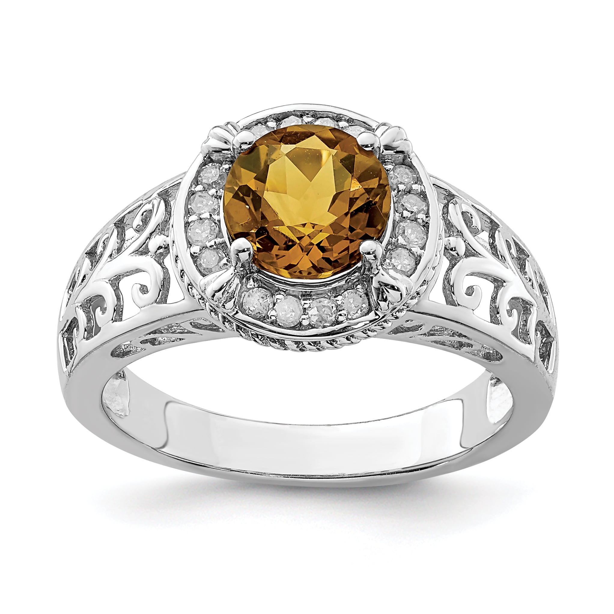 Primal Silver Sterling Silver Whiskey Quartz and Diamond Ring - Walmart.com