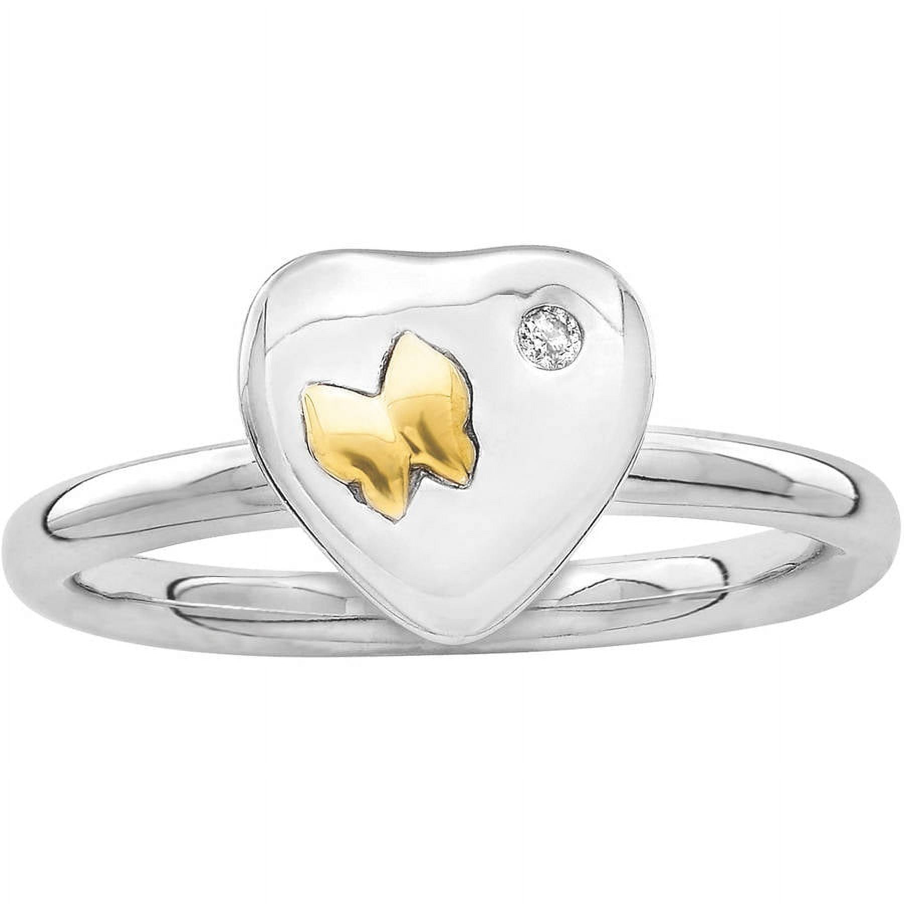 Primal Silver Sterling Silver and 14K Butterfly Stackable Diamond Ring ...
