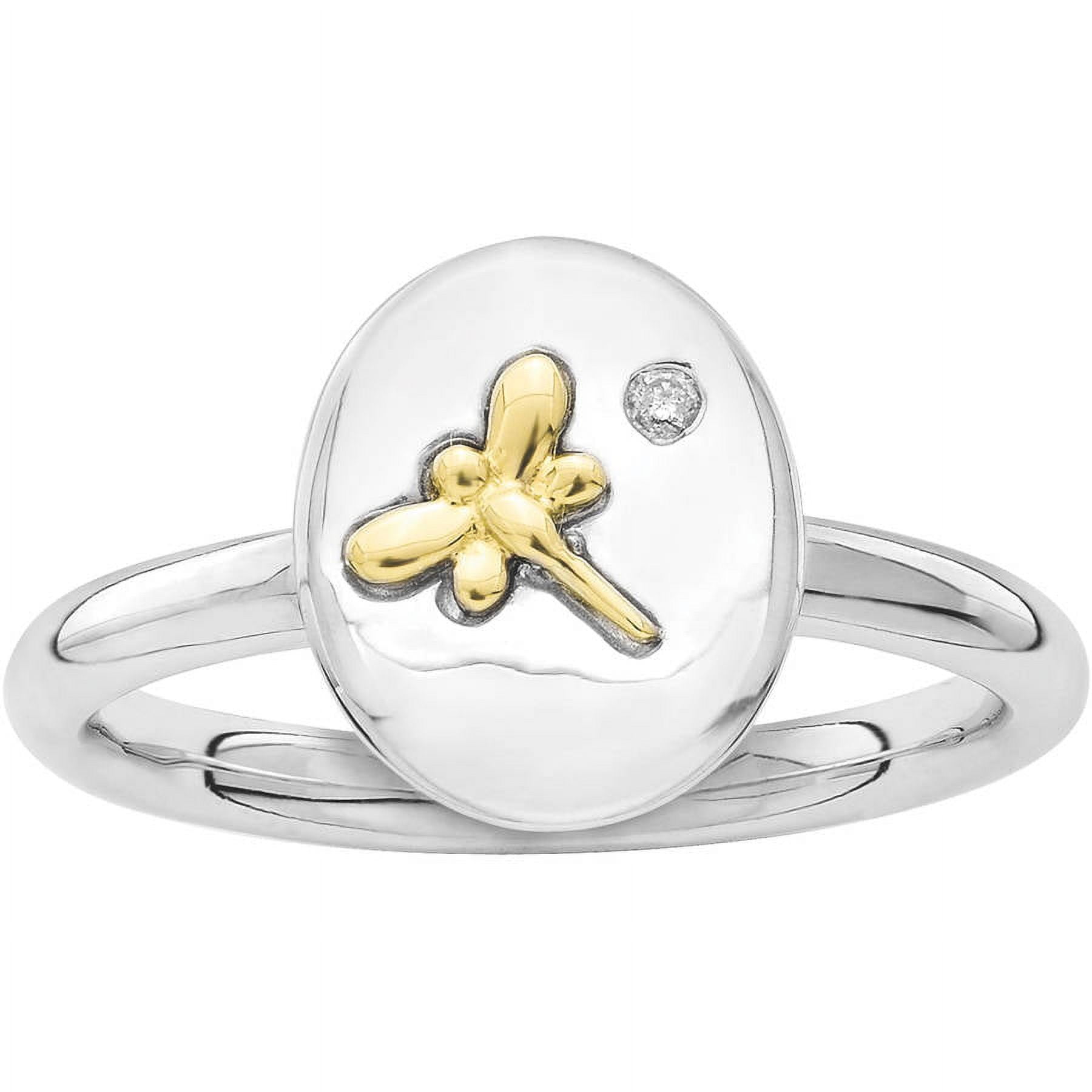 Primal Silver Sterling Silver and 14K Dragonfly Stackable Diamond Ring ...