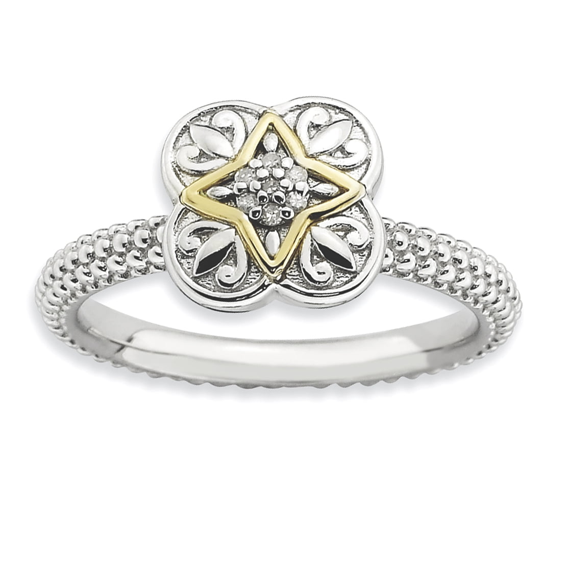 Primal Silver Sterling Silver and 14K Stackable Diamond Ring - Walmart.com