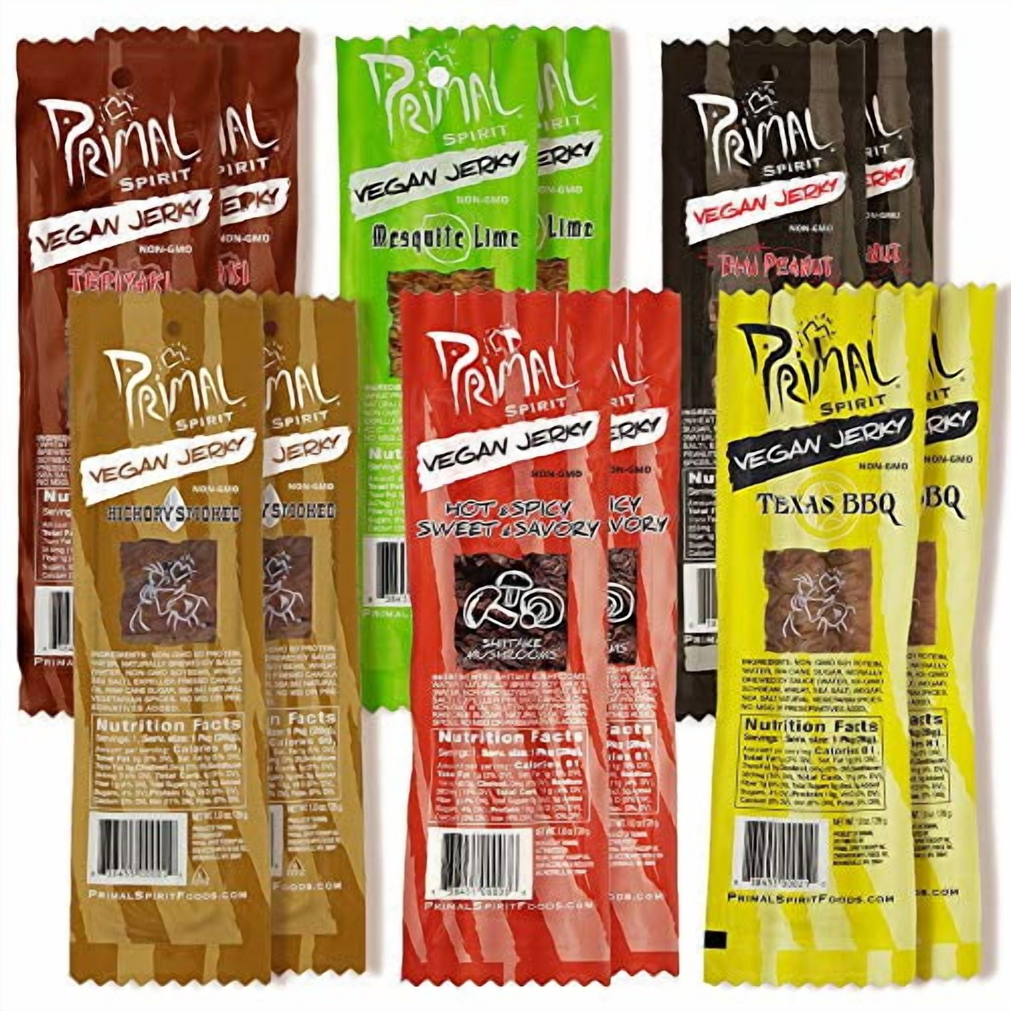Primal Spirit Vegan Jerky -Sampler pack, 10g. Protein, Non-GMO (Thai ...