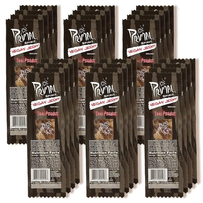Primal Spirit Vegan Jerky, Thai Peanut, 24 Pack (1 oz), Plant-Based ...