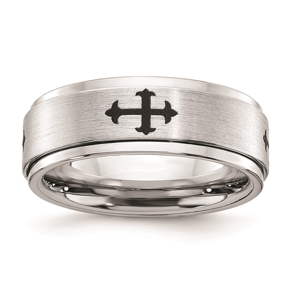 Primal Steel Cobalt Polished and Brushed Spinner Crosses 8mm Mens' Ring ...