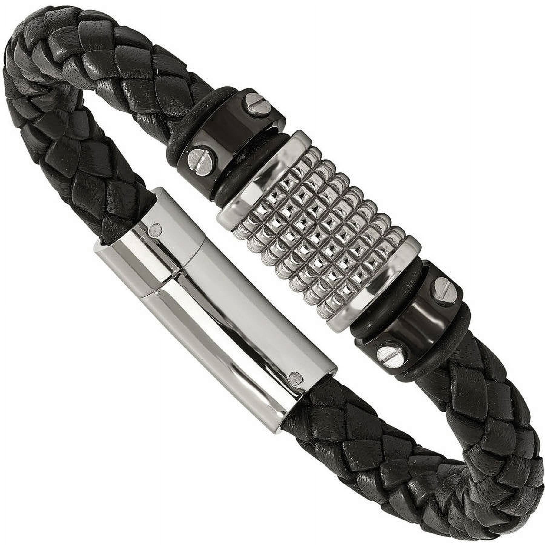 Primal Steel Stainless Steel Black IP Plated Leather and Rubber ...