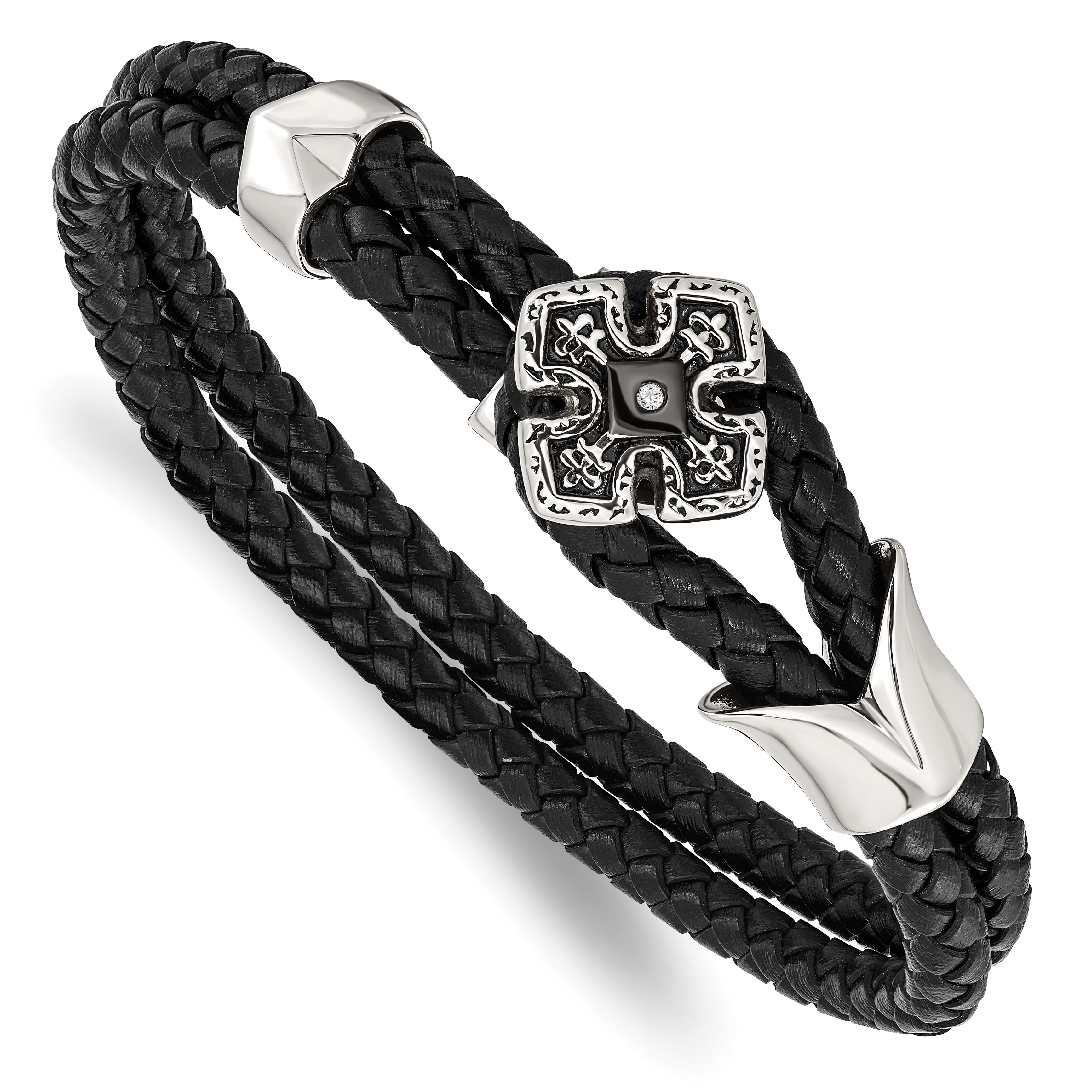 Primal Steel Stainless Steel Black IP with Cubic Zirconia Braided Black ...