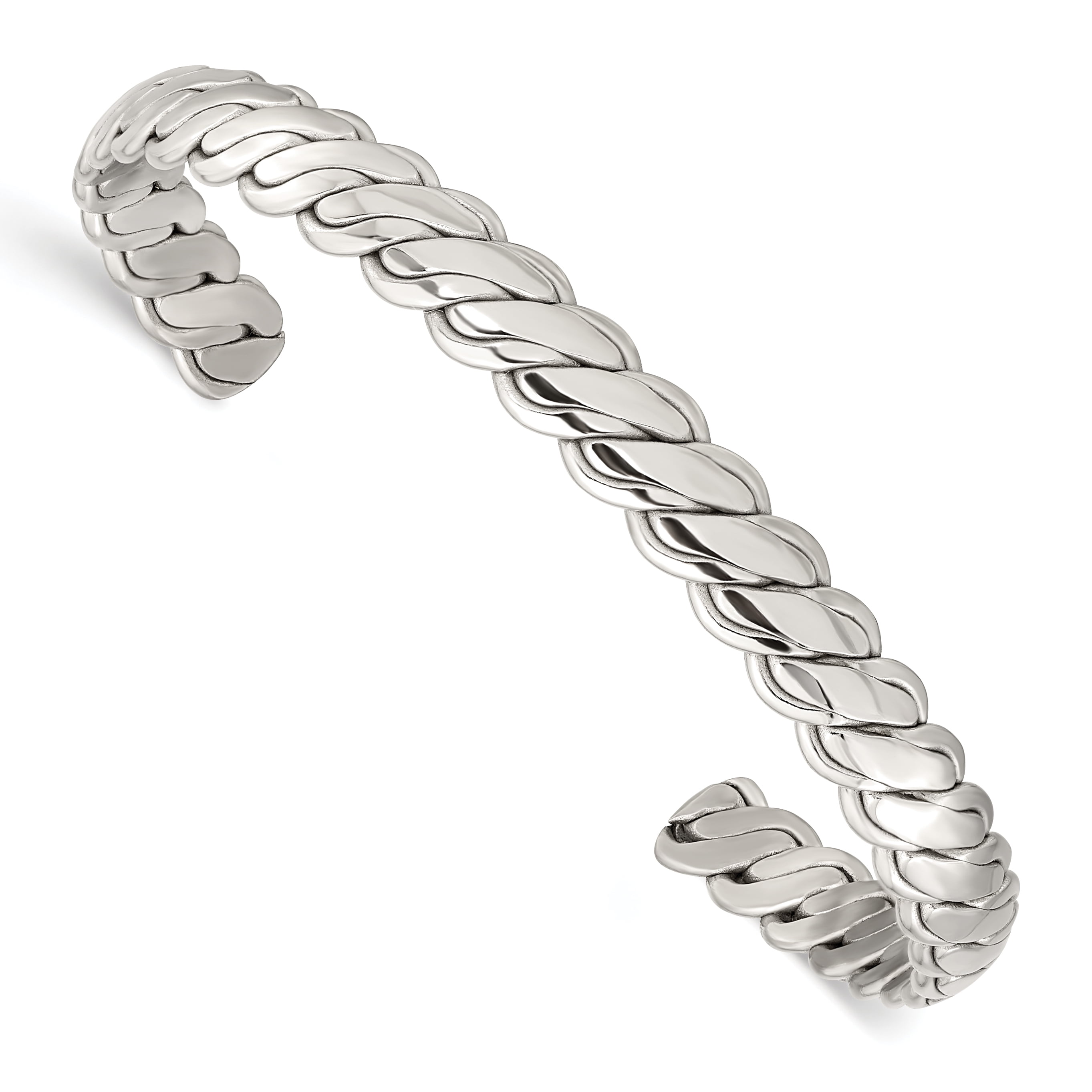 Primal Steel Stainless Steel Polished Twisted 6.5mm Cuff Bangle ...