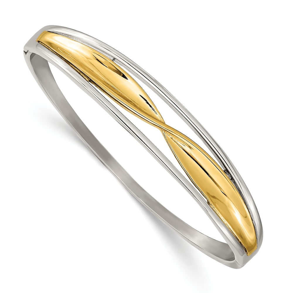 Primal Steel Stainless Steel Polished Yellow IP-plated Hinged Bangle ...