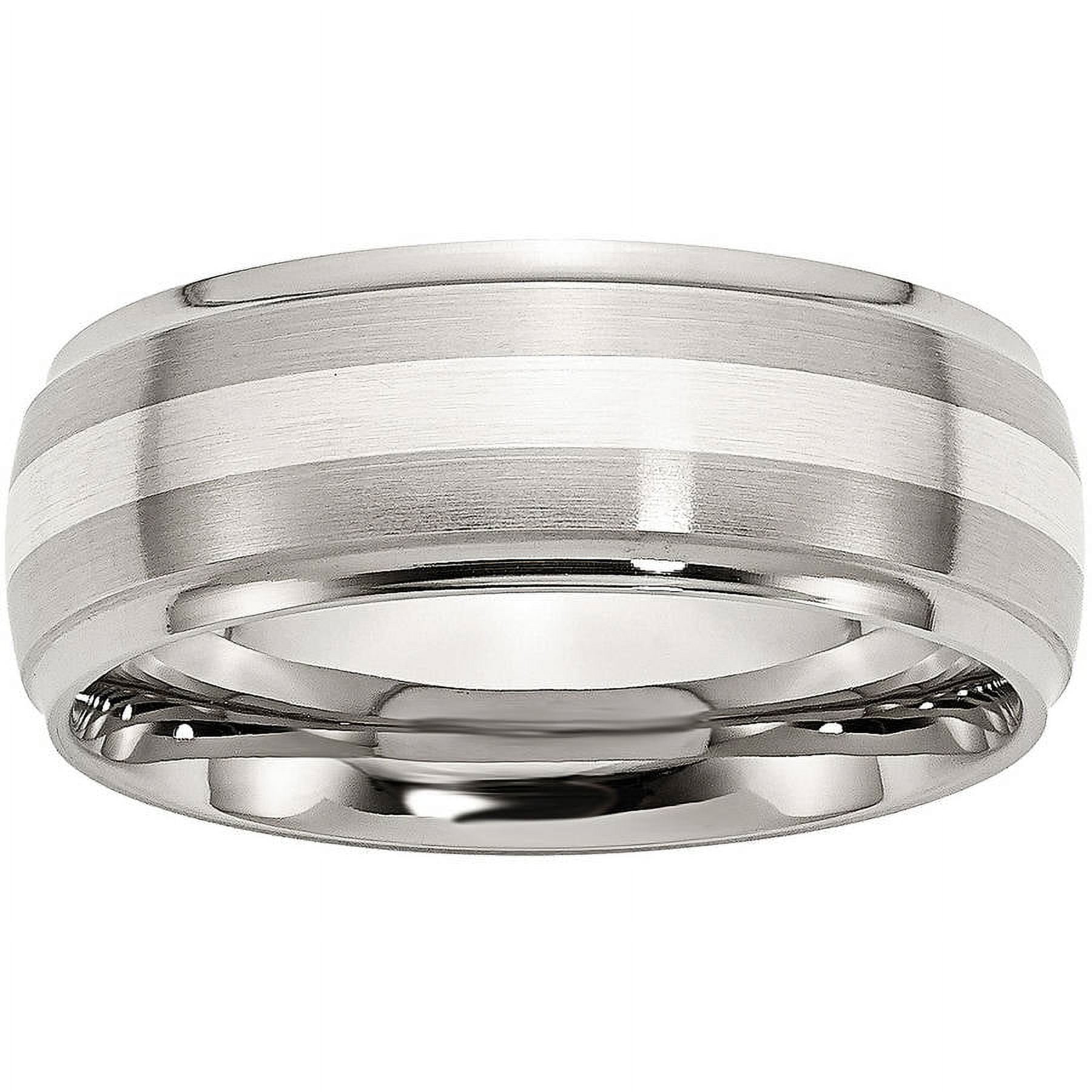 Primal Steel Stainless Steel Sterling Silver Inlay Brushed/ 8mm Ridged ...
