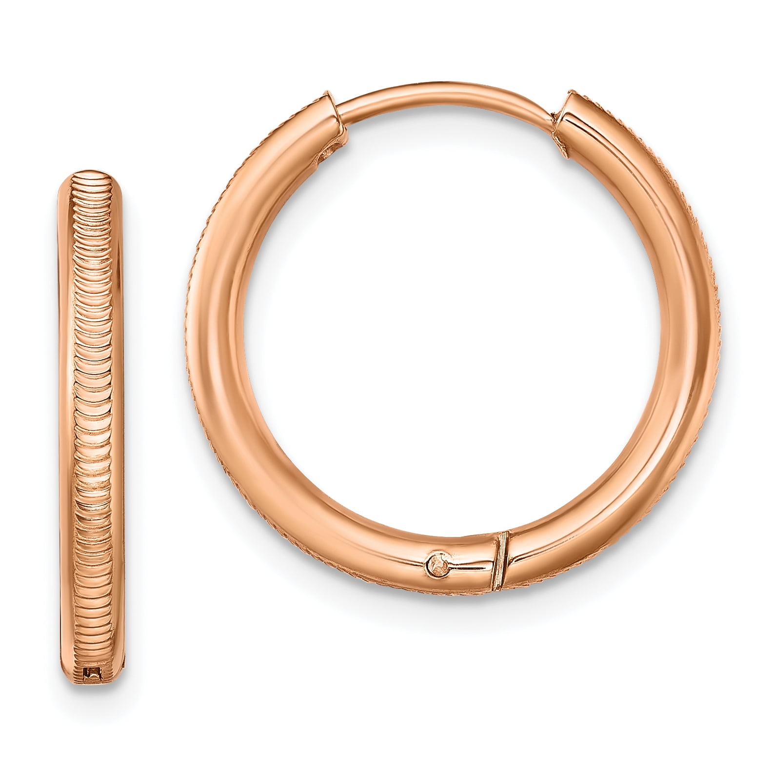 Primal Steel Stainless Steel Textured Rose IP-plated 2.5mm Hinged Hoop ...