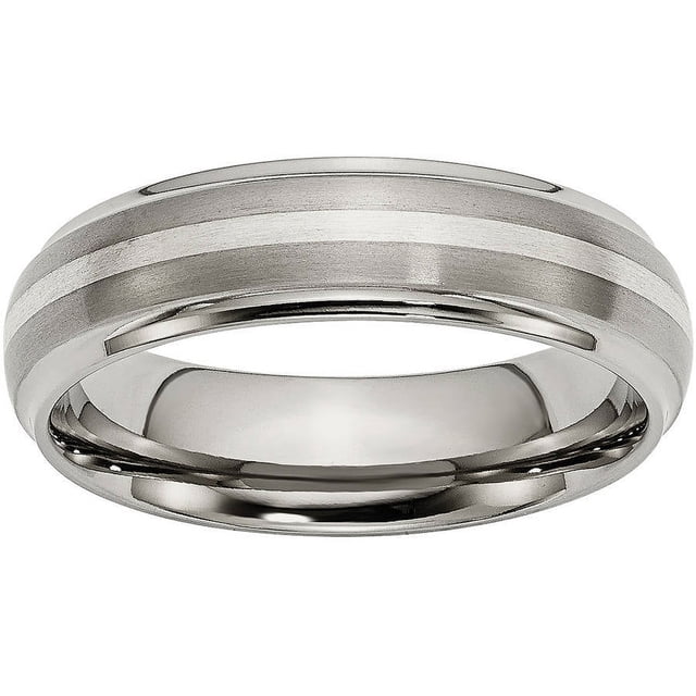 Primal Steel Titanium Brushed Center with Sterling Silver Inlay 6mm ...