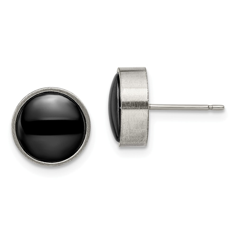 Primal Steel Titanium Brushed with Black Ceramic Circle Post Earrings ...