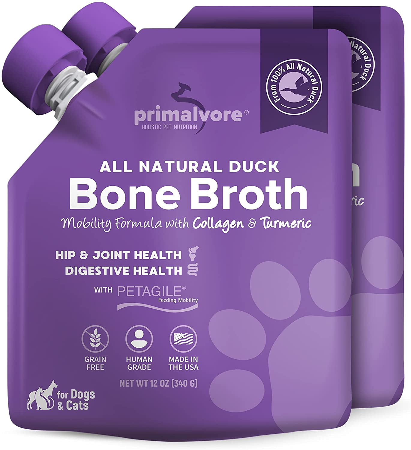 Primalvore All-Natural Duck Bone Broth for Dogs&Cats, Mobility Formula ...