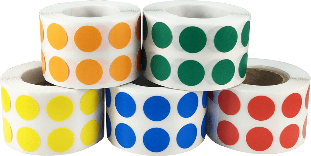 Primary Circle Dot Label Bulk Pack | 1/2 inch Round - 5 Colors, 1000 of ...