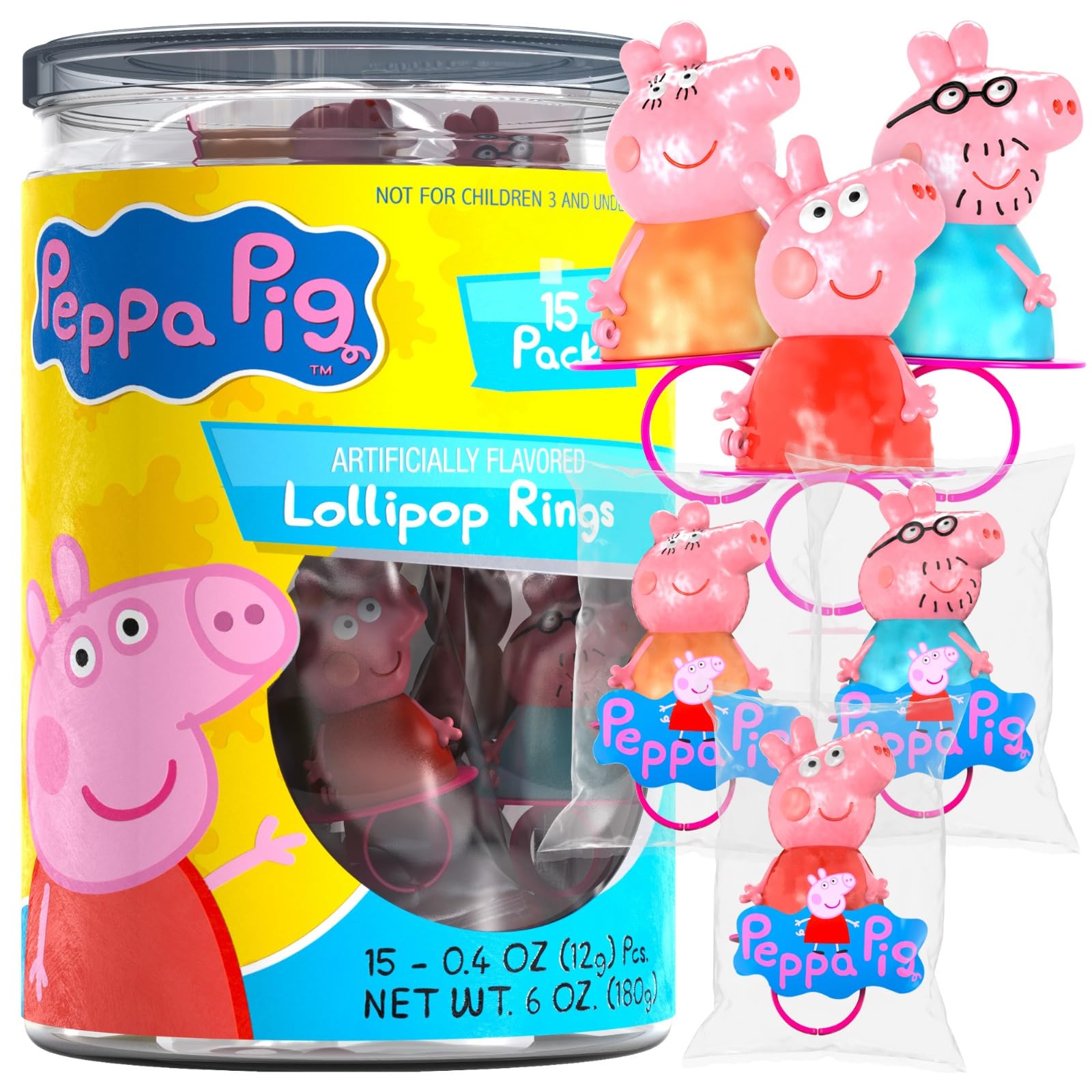 Primary Colors Candy Peppa BCF26 Pig Lolly Pops Candy Ring 15Pk - Peppa ...