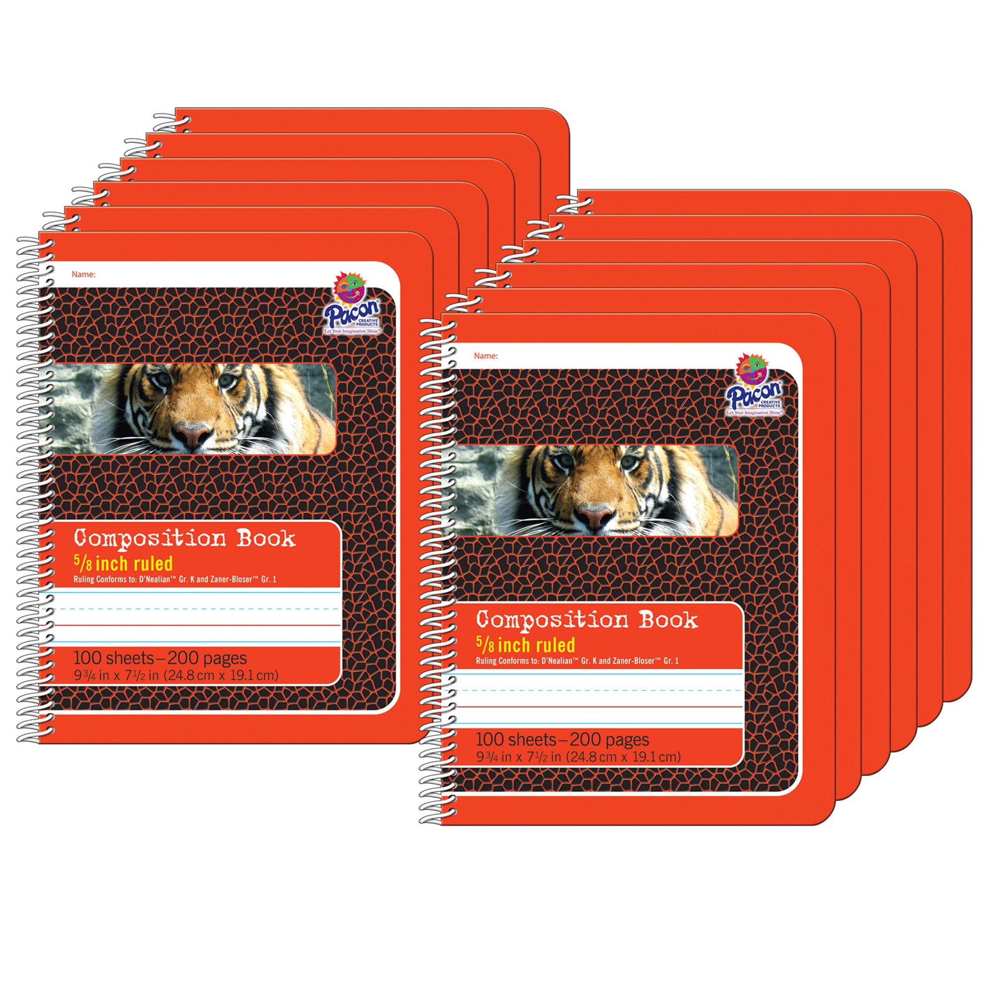 Primary Composition Book, 5/8" Ruled, Spiral Bound, Red/Tiger, 9.75" x ...