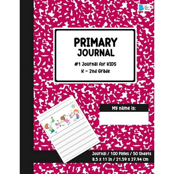 Primary Story Journal: Dotted Midline and Picture Space Red Marble ...