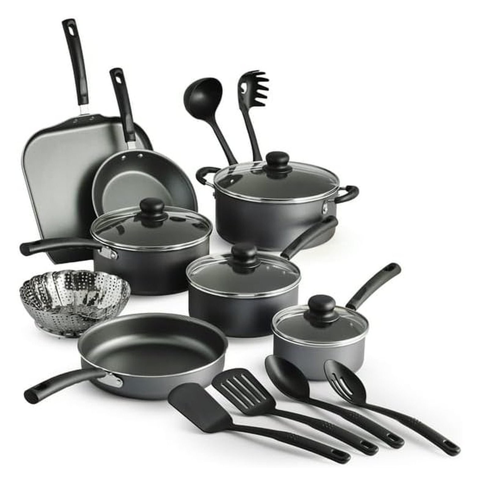 Primaware 18-Piece Nonstick Cookware Set, Steel Gray - Starter Cookware ...
