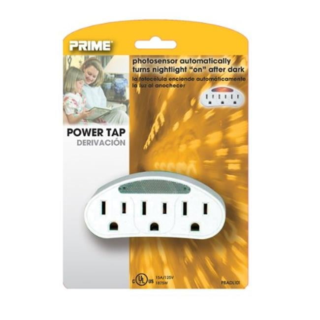 Prime 3 Outlet White Power Tap with Photocell Nightlight - Walmart.com