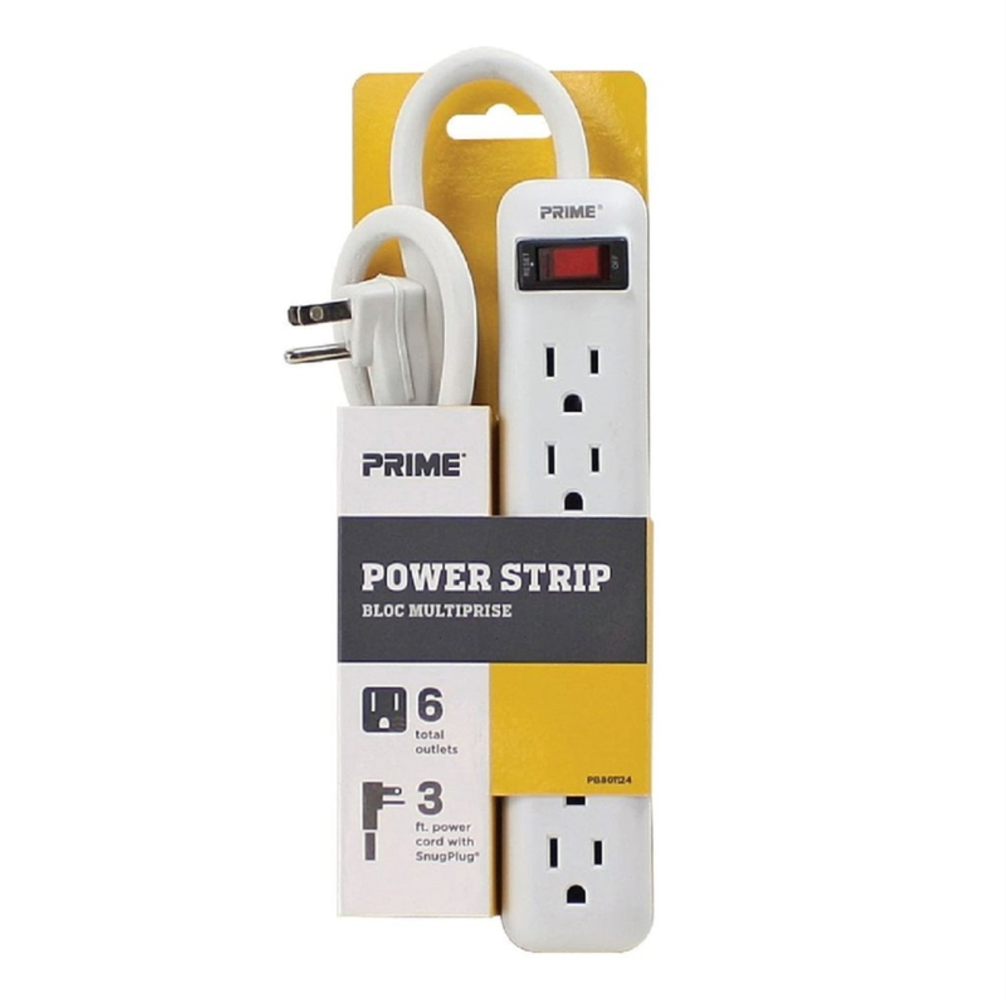 Prime Wire & Cable PB801124 6 Outlet Power Strip White, 3 ft. Cord ...