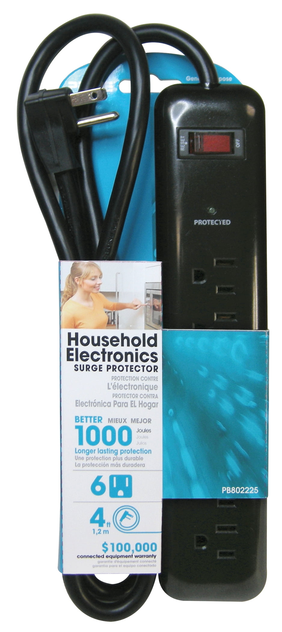 Prime Surge Protector, 6 Outlets, 4 ft Cord, 1000 Joules, Black, Indoor ...