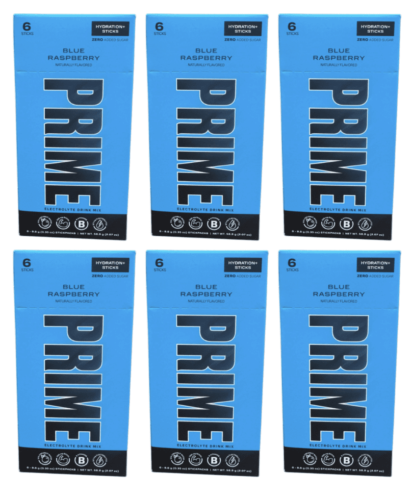 Prime (6 Boxes) Blue Raspberry Electrolyte Drink Mix, 36 Total Packets ...