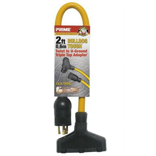 Prime AD060802 Yellow Twist-to-Lock - U-Ground Triple Tap Adapter, 2 ft ...
