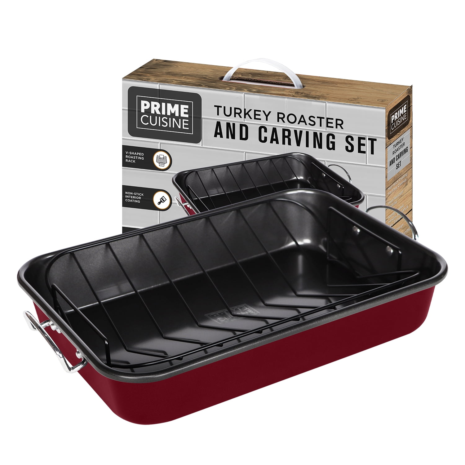 Prime Cuisine Roasting Pan with Rack – 15.75" Turkey Roaster Pan with V ...