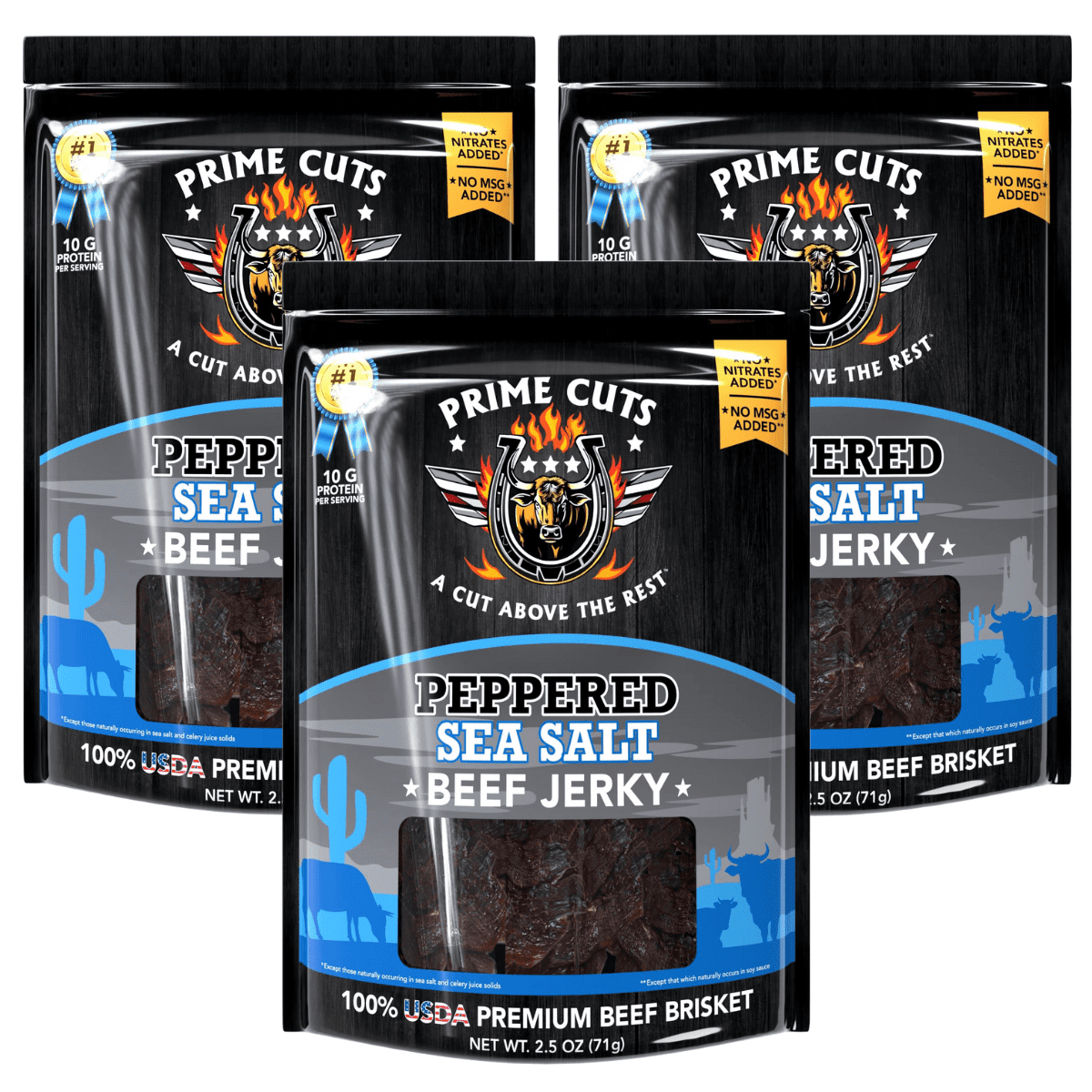 Prime Cuts Peppered Sea Salt Beef Jerky | USDA Prime Brisket | Classic ...