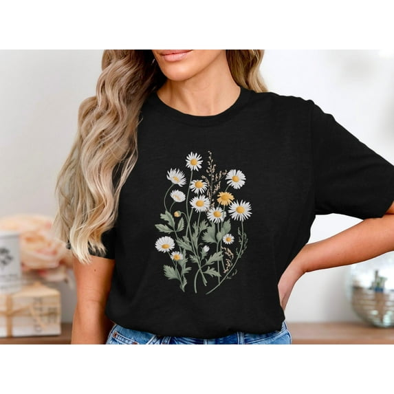 Prime Delica Botanical Daisies Wildflowers T-Shirt With Hand Drawn ...