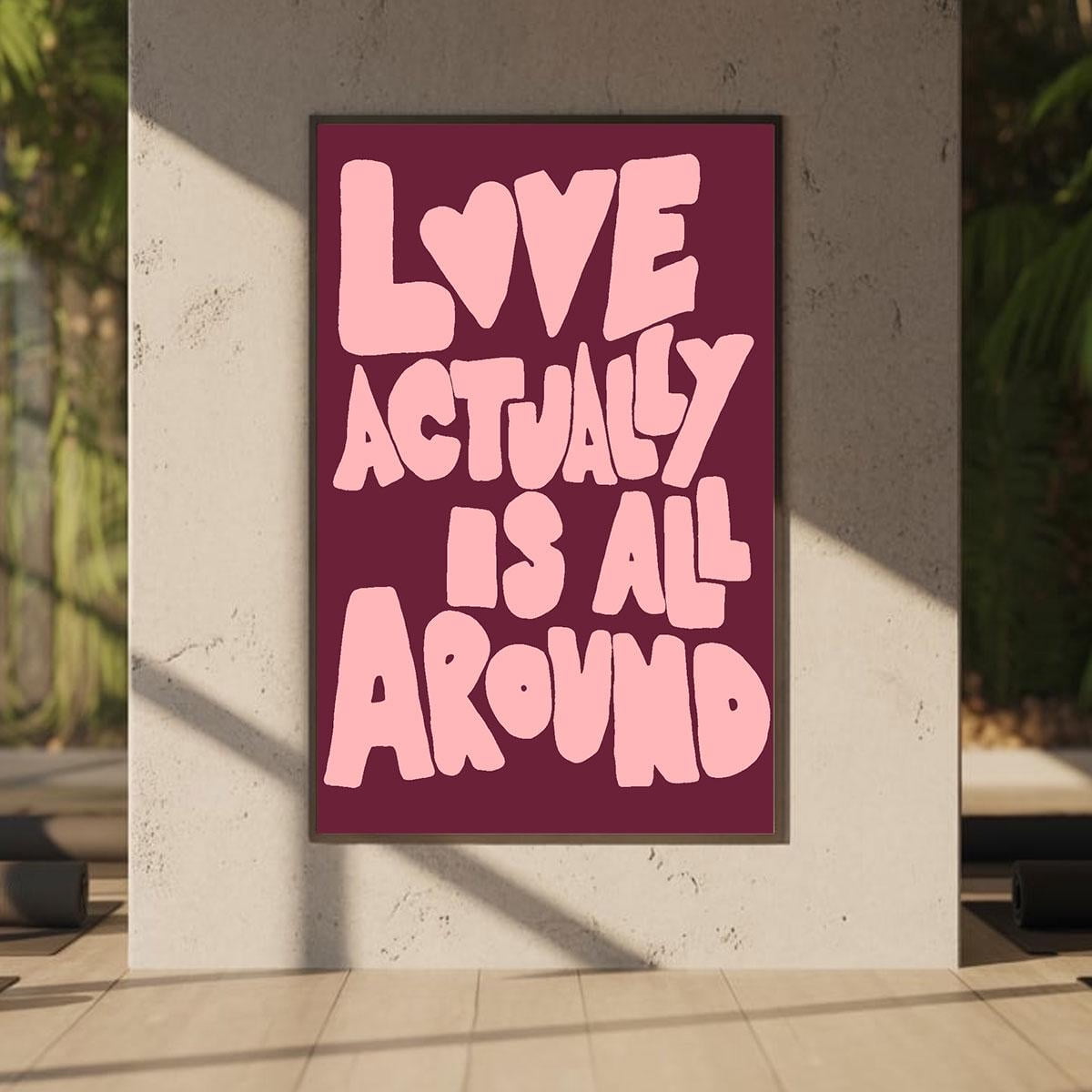 Prime Delica Love Actually Is All Around Quote Art Print, Retro Pink ...