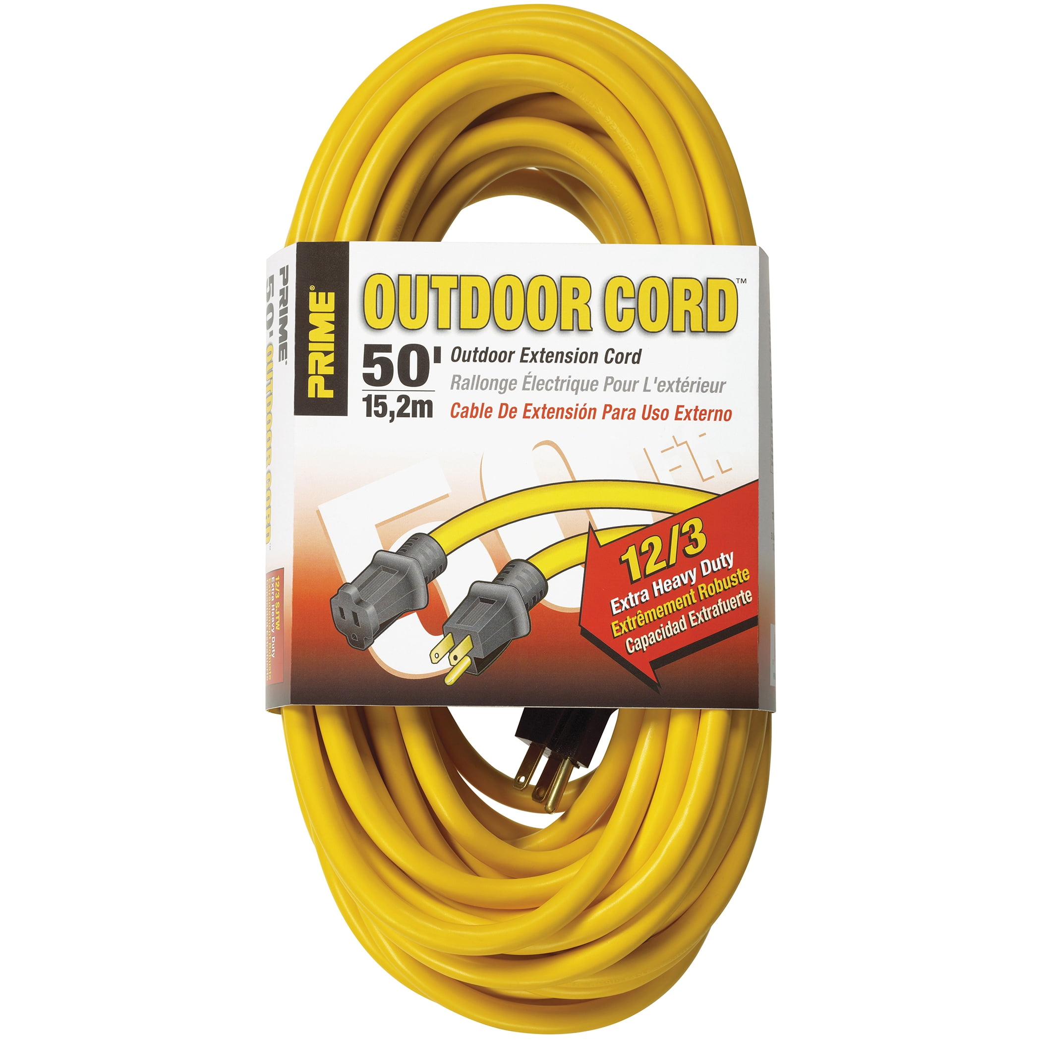 Prime EC500830 50' 12/3 SJTW Yellow Extension Cord - Walmart.com