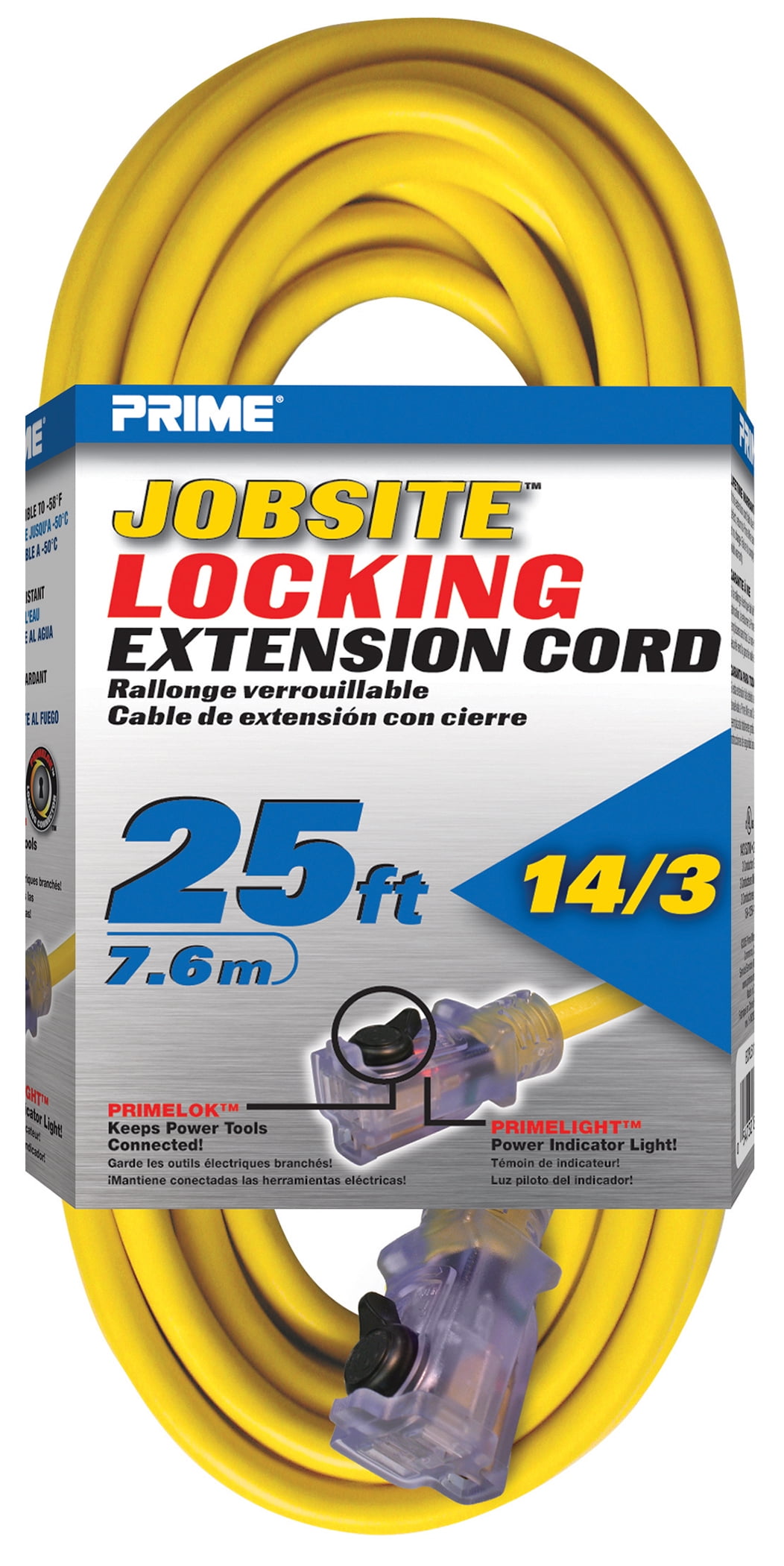 Prime ECPL511725 25' 14/3 SJTW Yellow Outdoor Jobsite Locking Extension ...