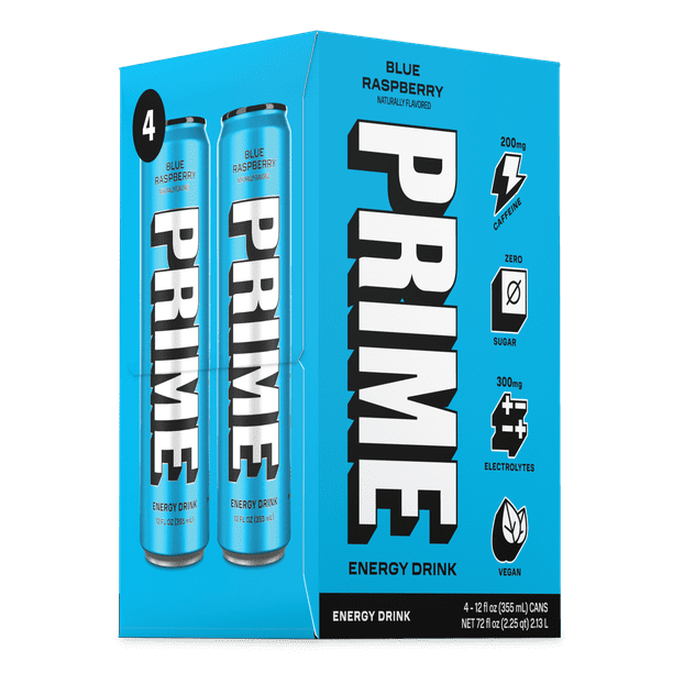 Prime Energy Drink, Blue Raspberry, 12oz Cans (4 Pack) - Walmart ...