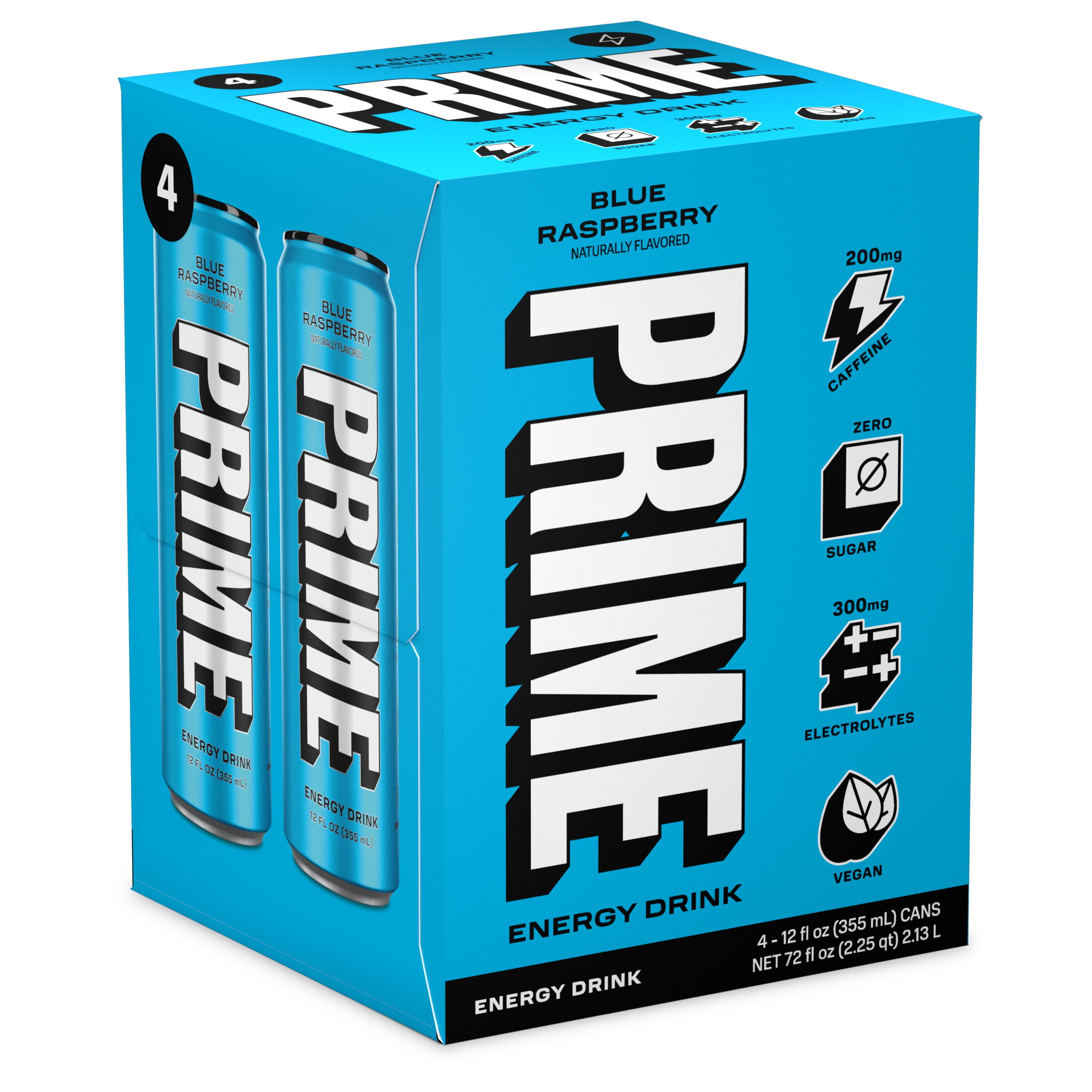 Prime Sugar Free Energy Drink, Blue Raspberry, 12 fl oz, 4 Pack, Cans ...