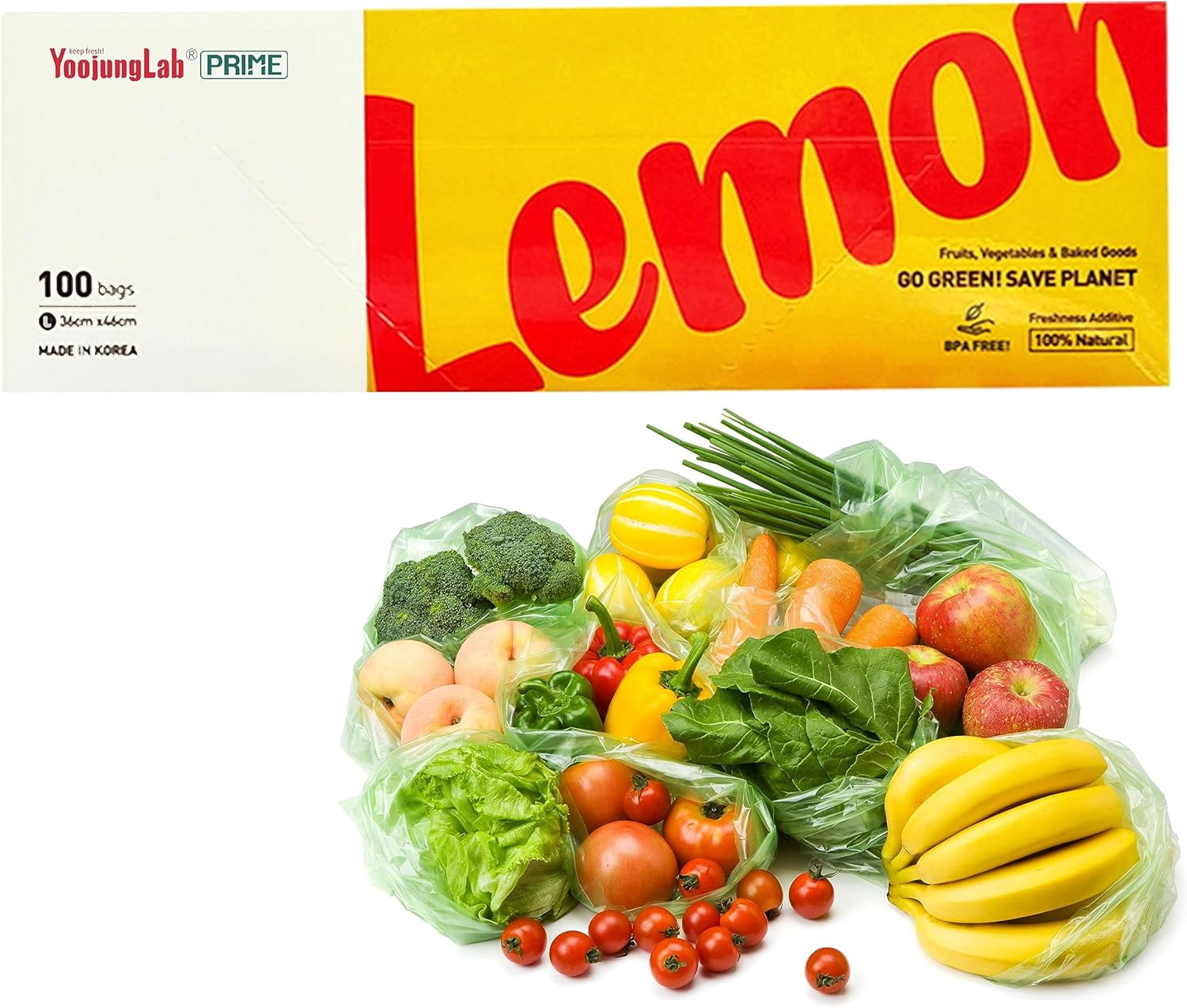 Prime, Food Storage Bags, 14.17" 18.11" 100bags, Keep Fresh Produce ...