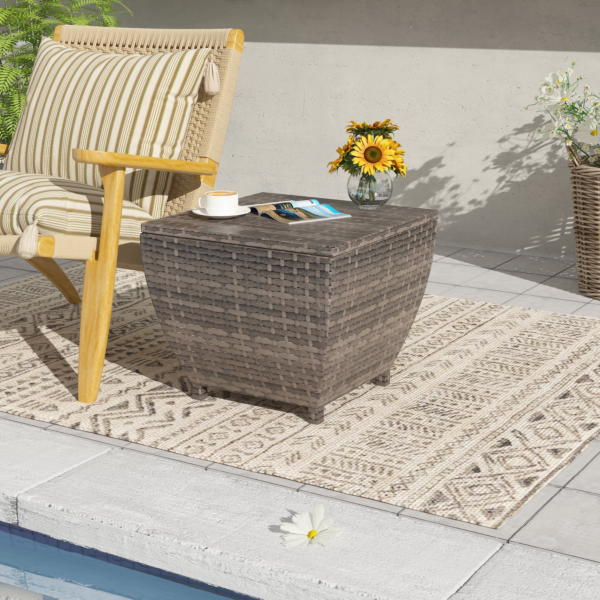 Prime Garden 13 Gallons Wicker Deck Box Outdoor Storage Containers,Gray ...