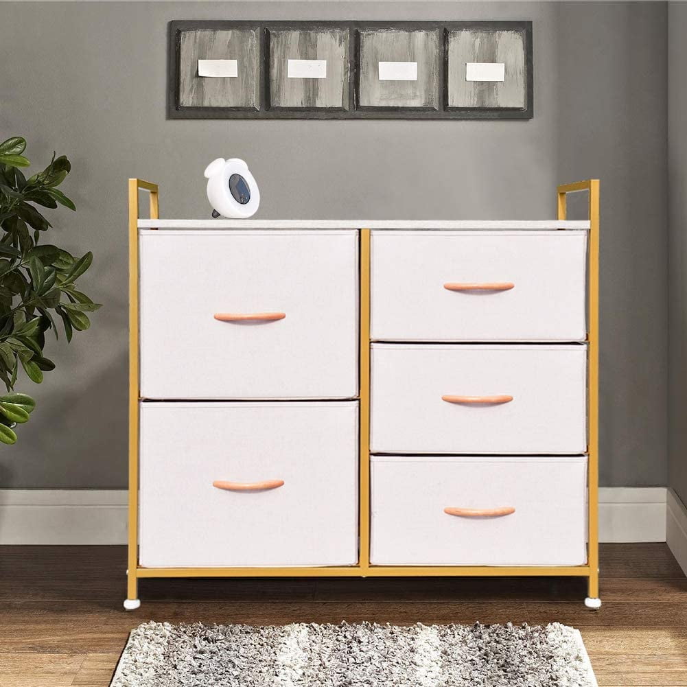 Prime Garden Modern Dresser Storage Tower with 5 Drawers MDF,Gold ...