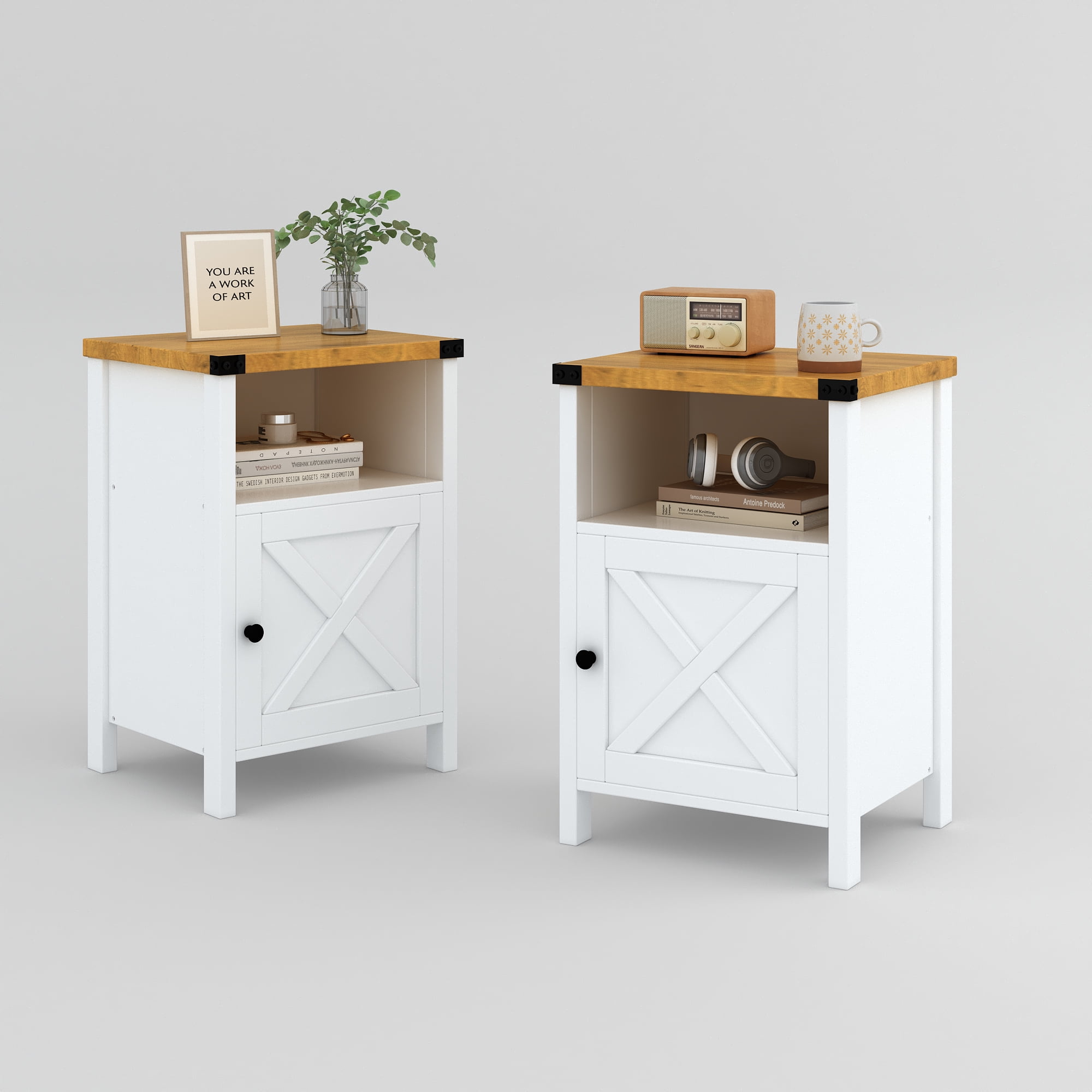 Prime Garden Modern Farmhouse Nightstand Set of 2,Square Bedside Table ...
