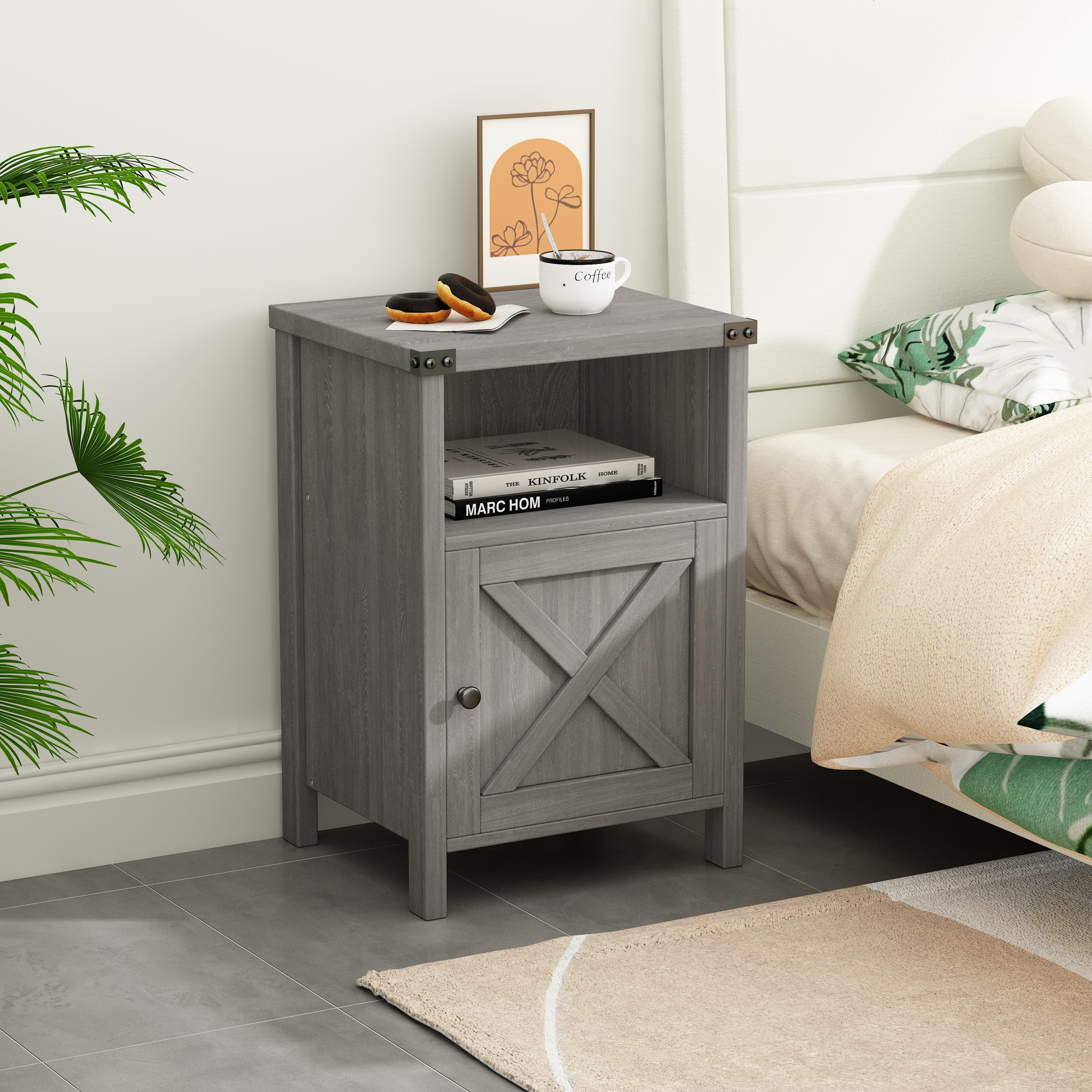 Prime Garden Farmhouse Nightstand, Bedroom Bedside Table, Rustic Gray ...