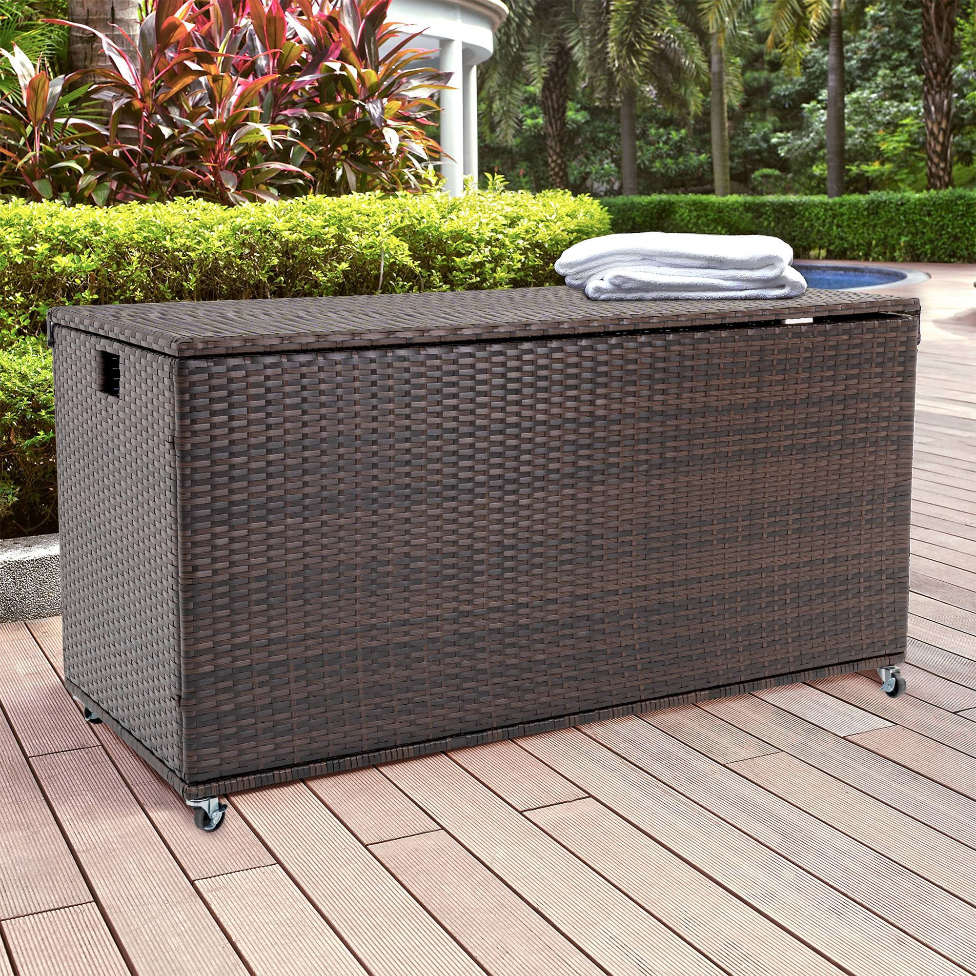 Prime Garden Outdoor Waterproof 140 Gallon Rattan Deck Box, Patio ...