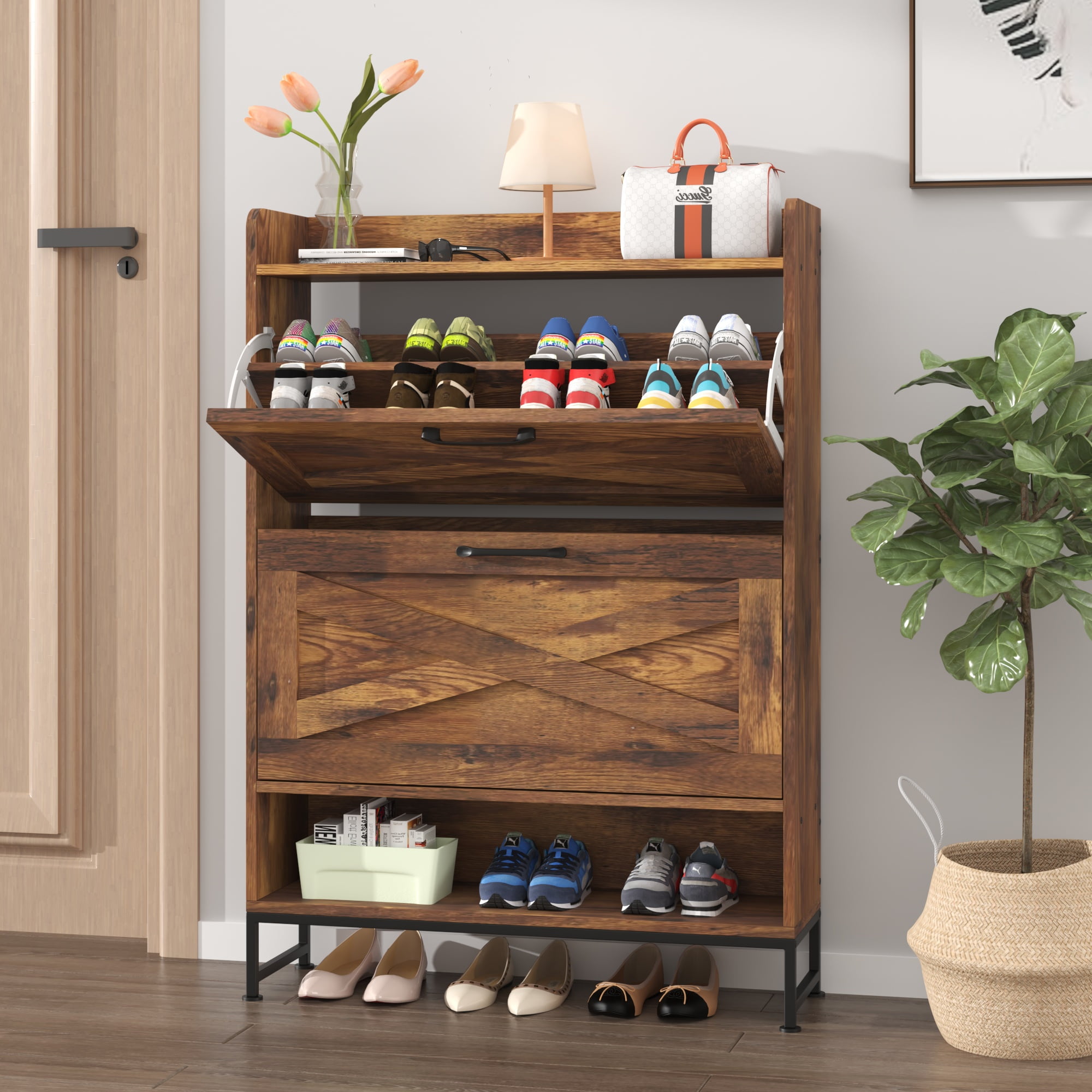 Prime Garden Shoe Storage Cabinet with 2 Flip Drawers, Freestanding ...