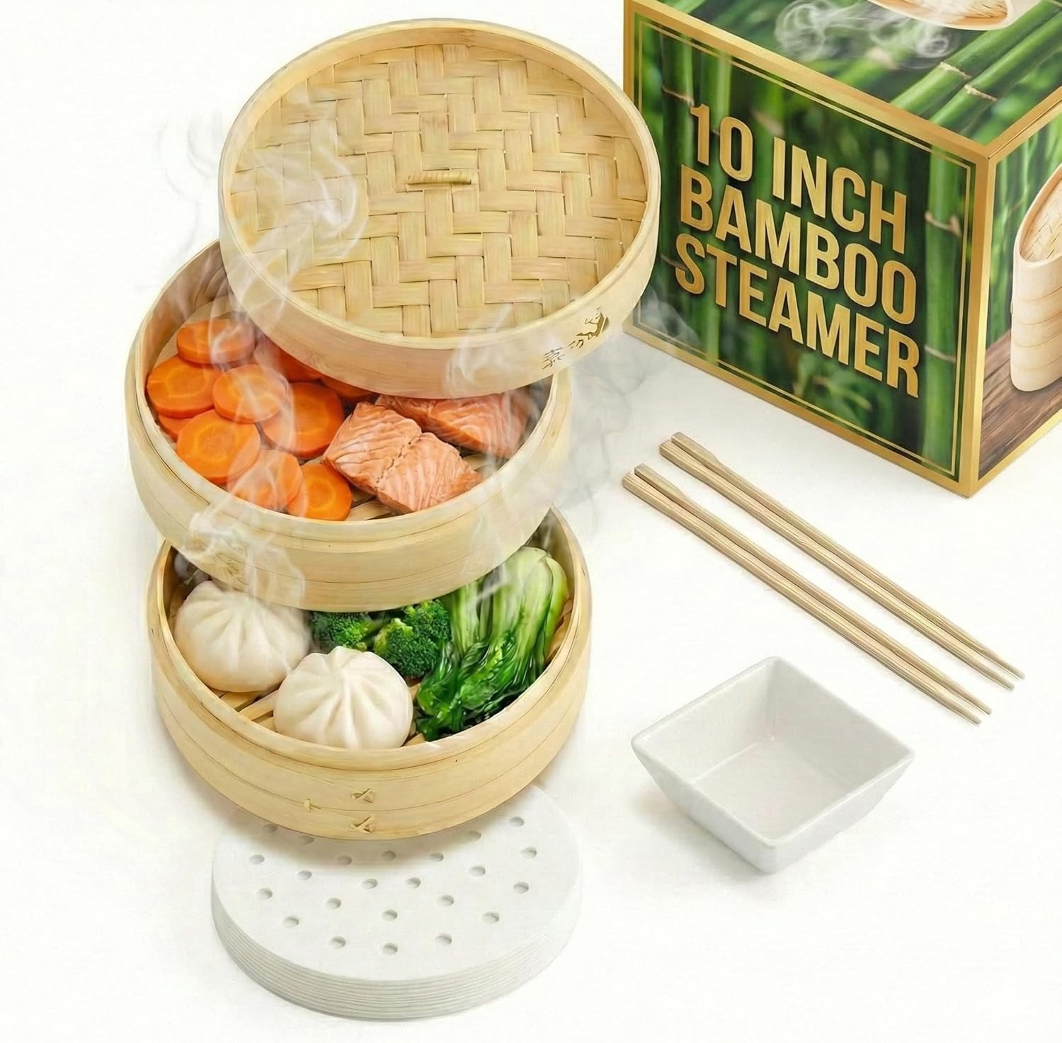 Prime Home Direct Bamboo Steamer Basket 10-Inch | 2-Tier Steamer for ...