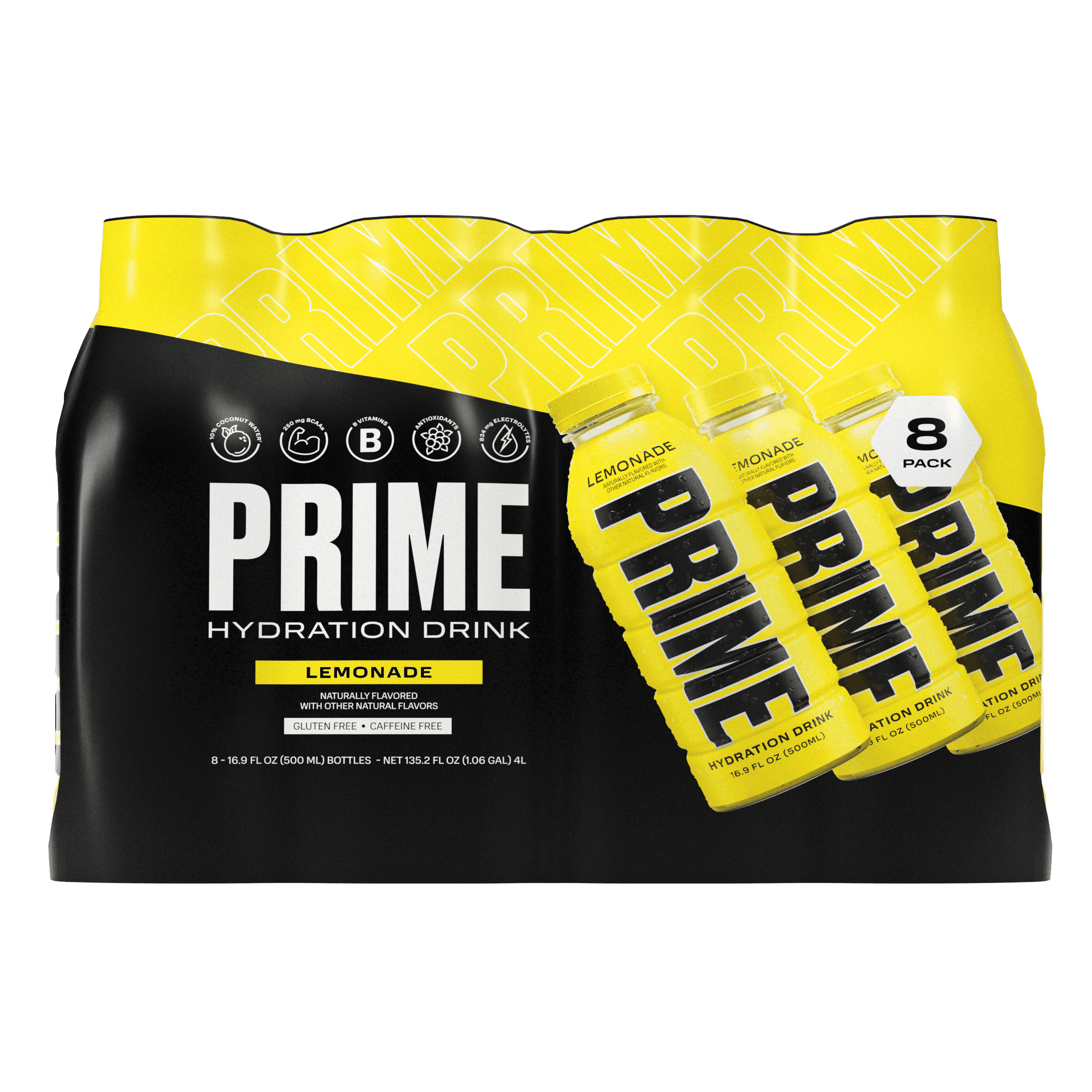 Prime Hydration Drink, Lemonade, 16.9 fl oz, 8-Pack (8 Bottles ...