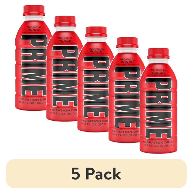(5 pack) Prime Hydration Drink Tropical Punch, 16.9 fl oz, Single ...