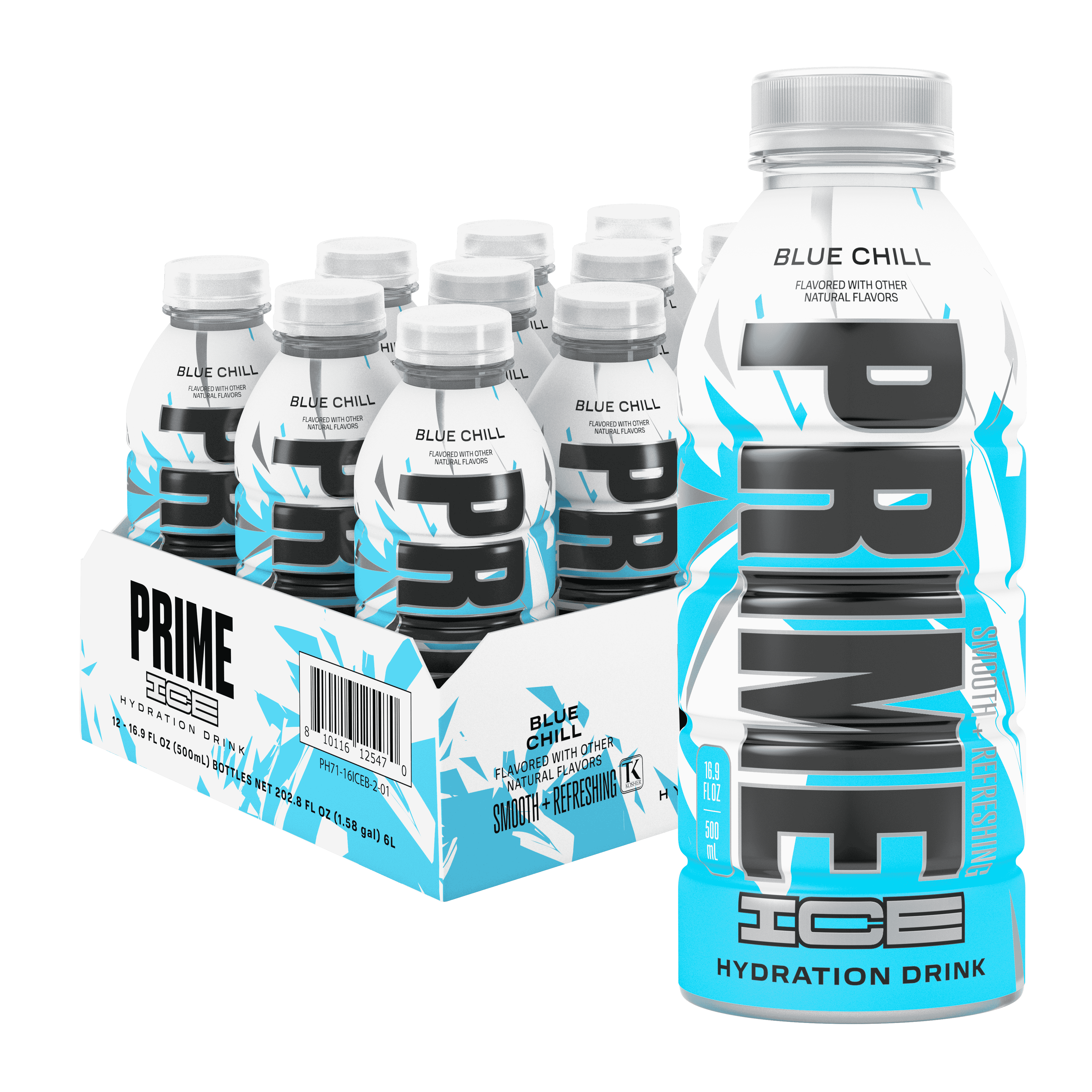 Prime Ice Hydration Sports Drink Blue Chill 16.9 fl oz Bottles 12 Pack Electrolyte Zero Sugar ...