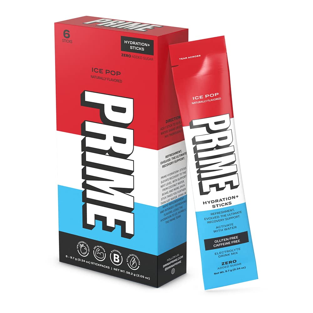 Prime Hydration+ Stick Pack, Ice Pop Flavor, Electrolyte Drink Mix ...